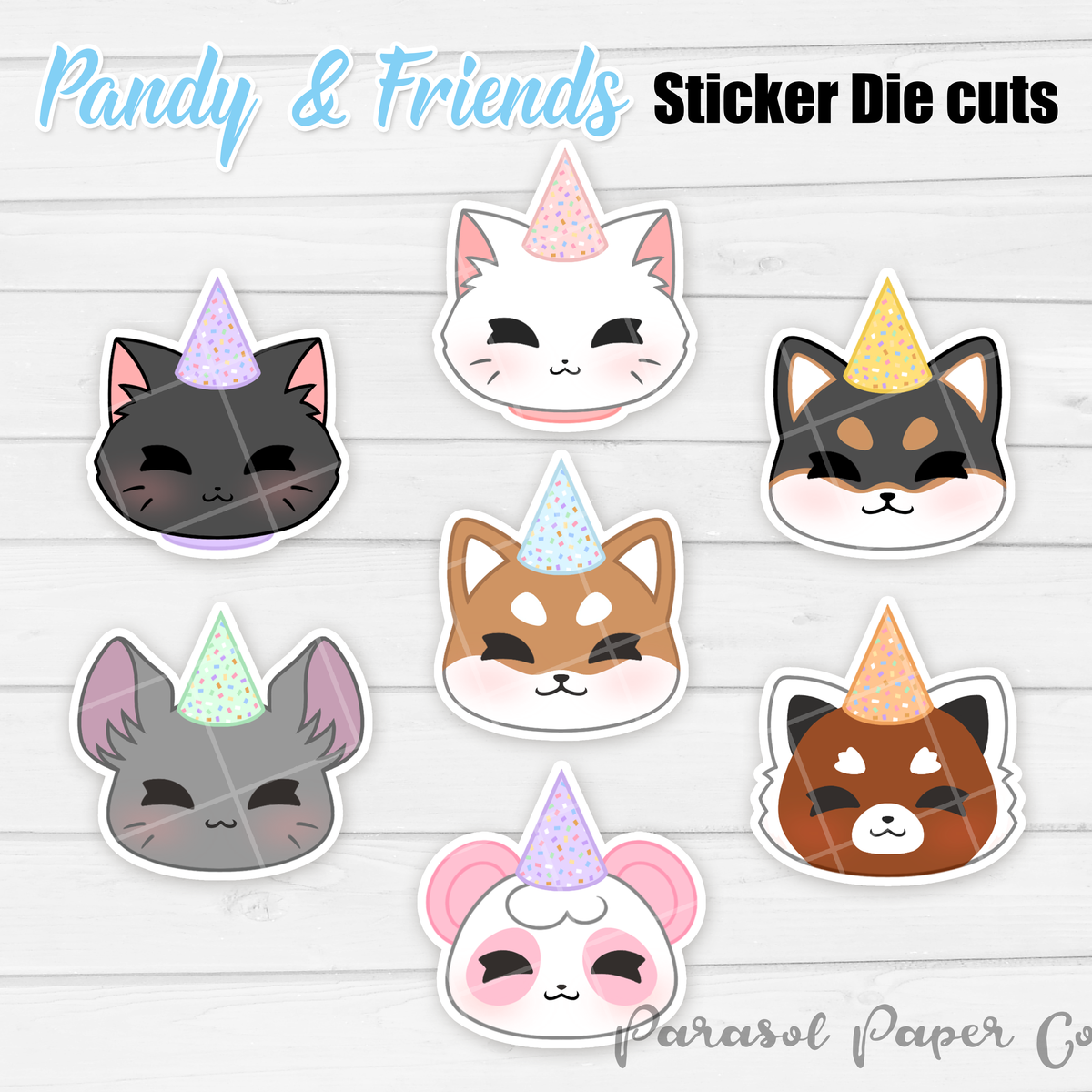 Pandy and Friends - Sticker Die Cut - Birthday Hat – Parasol Paper Co