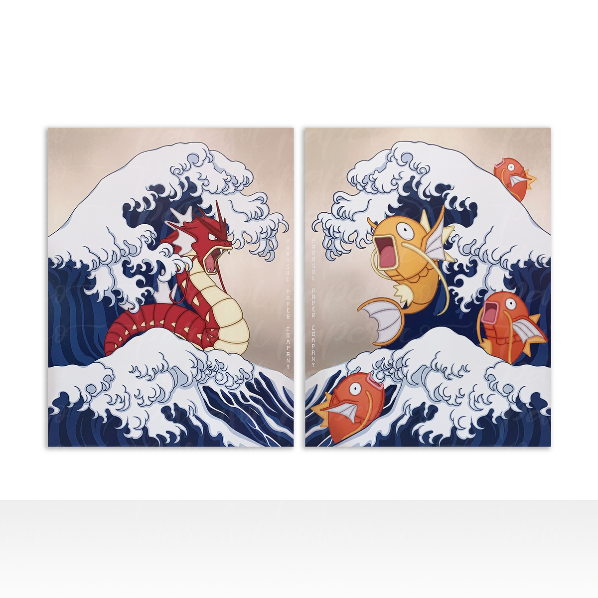 The Great Wave Shiny Gyarados and Magikarp Japanese Art - 14" x 11" la ...